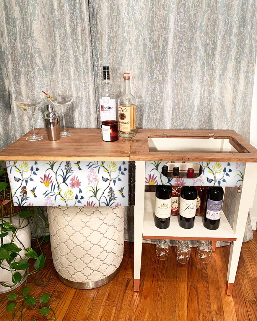 Sewing Machine Cabinet Repurposed Into a Stunning Bar Cart You’ll Love