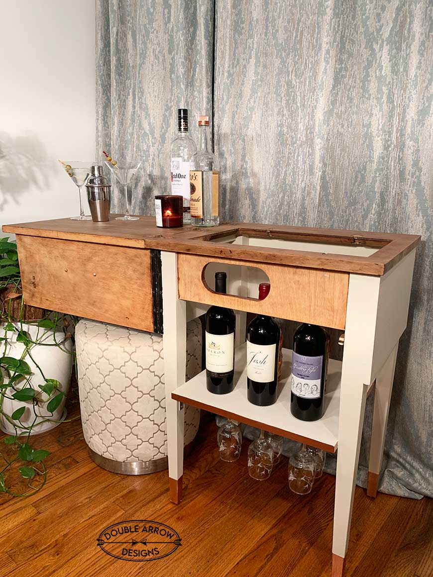 Sewing Machine Cabinet Repurposed Into a Stunning Bar Cart You’ll Love